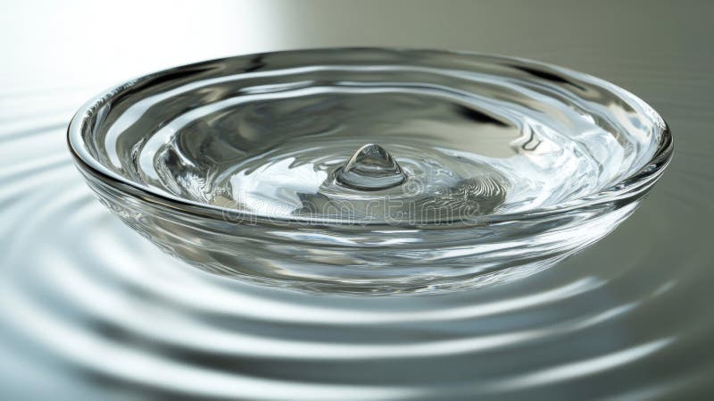 Water Drop Falling into a Clear Glass Bowl Creating Concentric Ripples ...
