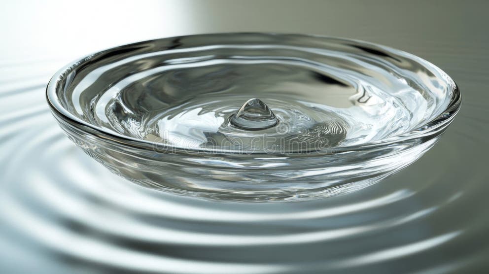 Water Drop Falling into a Clear Glass Bowl Creating Concentric Ripples ...