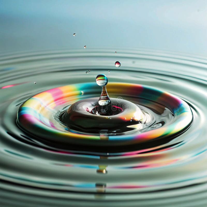 A Water Drop Falling into Water, Creating Colorful Ripples. Stock Image ...