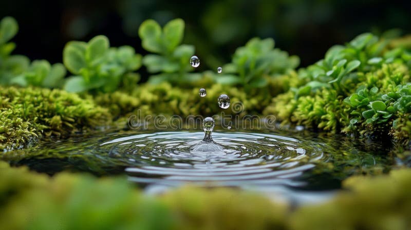 Water Drop Falling into Mossy Pond Stock Illustration - Illustration of ...
