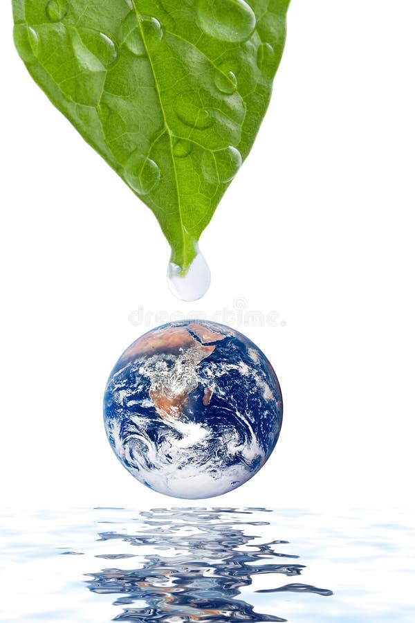 Water Drop Falling Onto Earth Planet Isolated Stock Photo - Image of ...