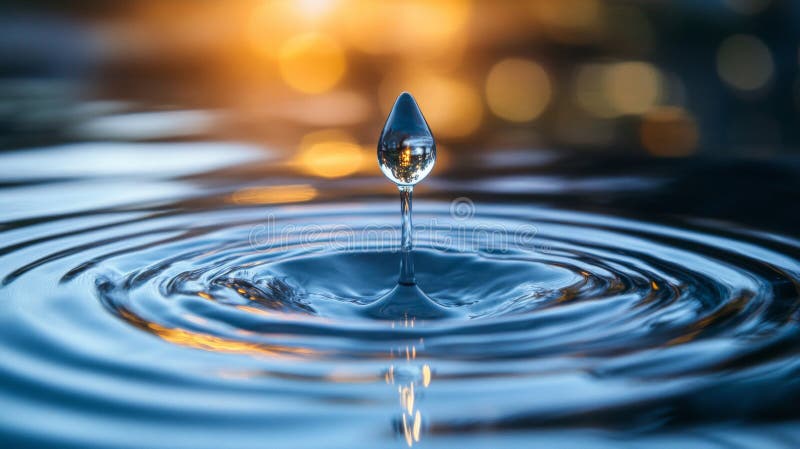 Water Drop Falling into Still Water Creating Concentric Ripples Stock ...