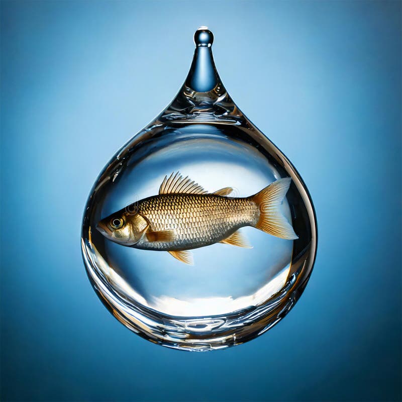 Water drop with fish stock illustration. Illustration of fluid - 347133749