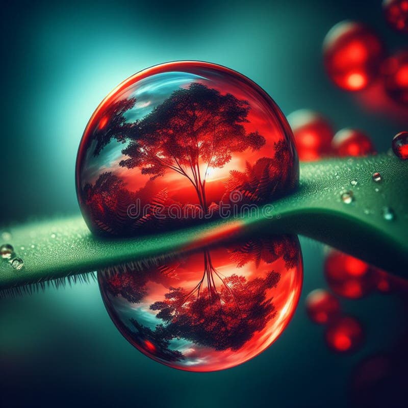 Water Drop in the Form of a Ball with a Tree Inside. Stock Illustration ...