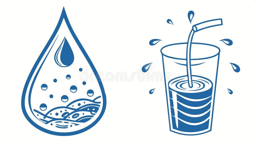 Water Drop and Glass, Hydration and Liquid Refreshment Vector Design ...