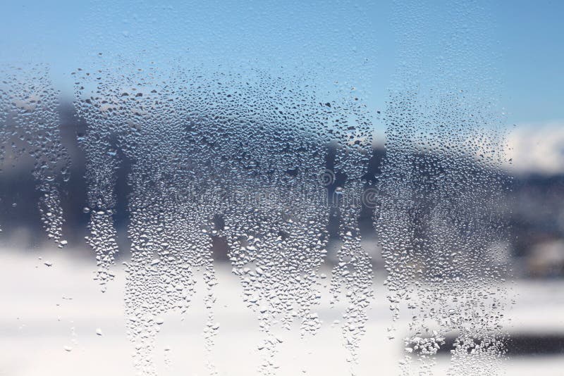Water Drop on Glass. Window with Blur Winter Snow Landscape Stock Image ...