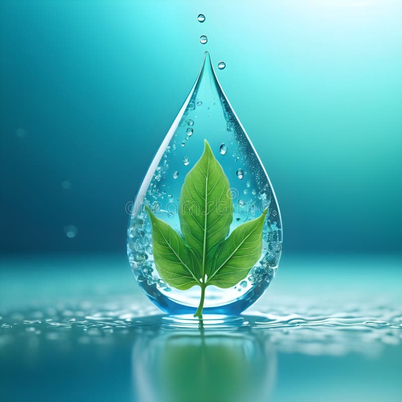 Water Drop with Green Leaf in Water. Ecology Stock Illustration ...