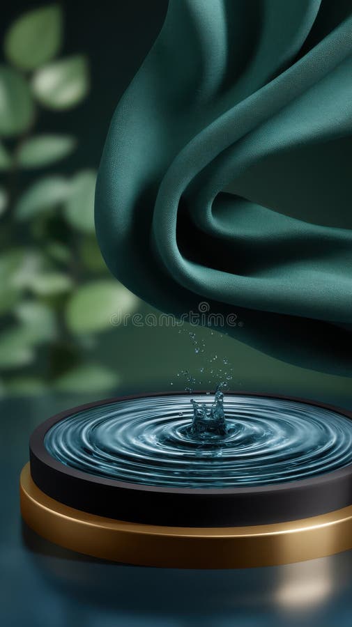Water Drop Hitting Water Surface with Ripples Under Fabric, Creating ...