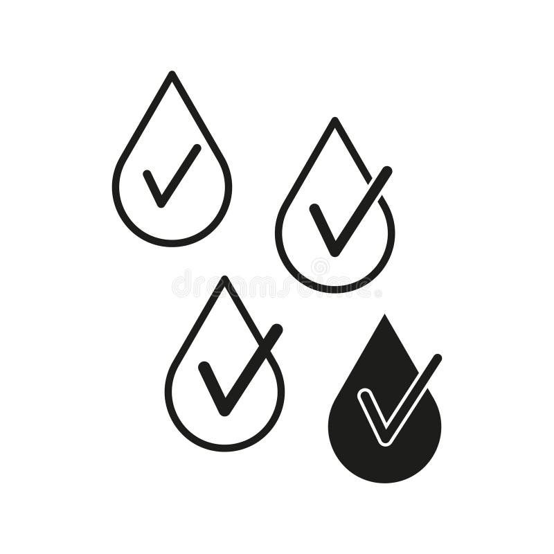 Water Drop Icon. Checkmark Symbol Inside. Bold Outline Element. Black ...