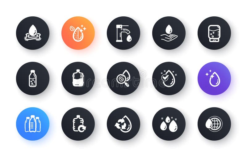Water Drop Icons. Bottle, Antibacterial Filter and Tap Water. Classic ...