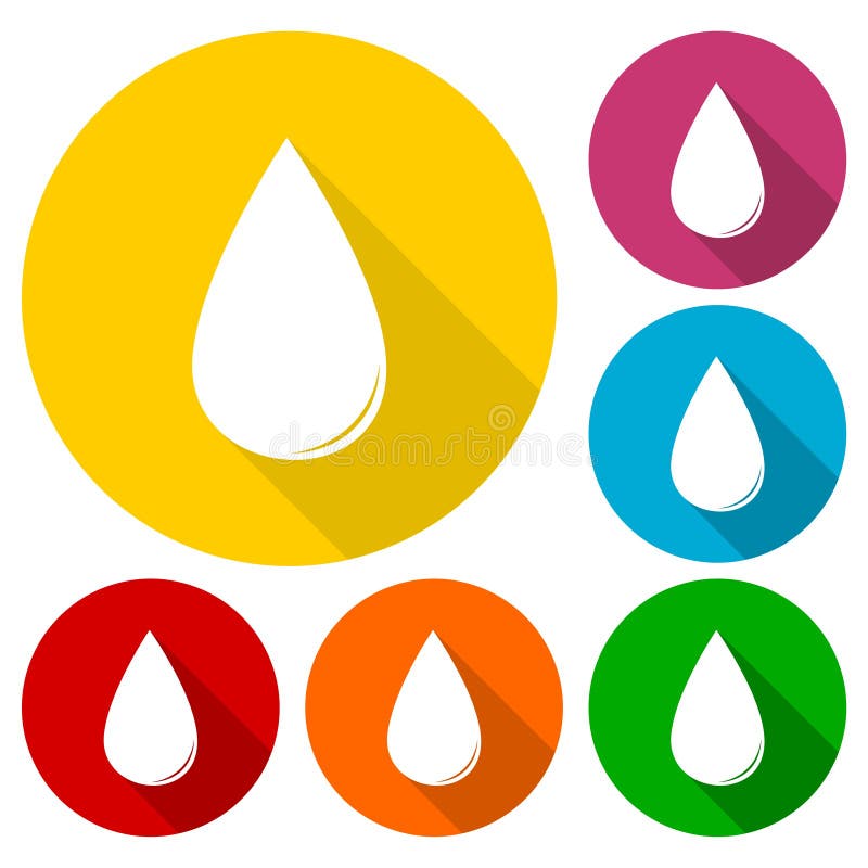 Water Drop Icons Set with Long Shadow Stock Vector - Illustration of ...