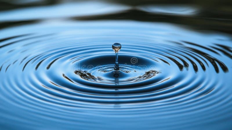 Water Drop Impact Creating Concentric Ripples on a Calm Blue Surface ...