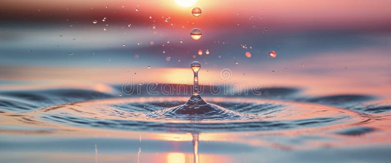 Water Drop Impact at Sunset Stunning Ripples and Reflections Stock ...