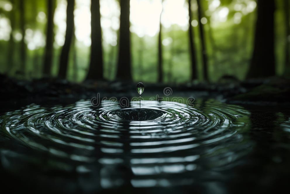Water Drop Ripples in Forest Pool Stock Illustration - Illustration of ...