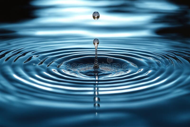 Water Drop Impacts Calm Water Surface Creating Concentric Ripples. Pure ...