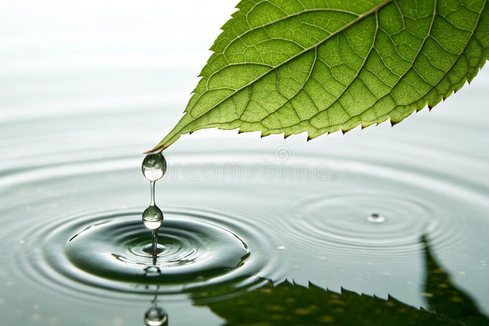Water Drop and Leaf with Ripple and Reflection Stock Illustration ...