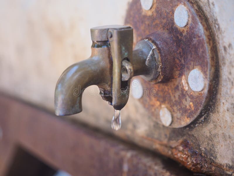 Water Drop from Leak on Old Rusty Water Tap. Stock Image - Image of ...