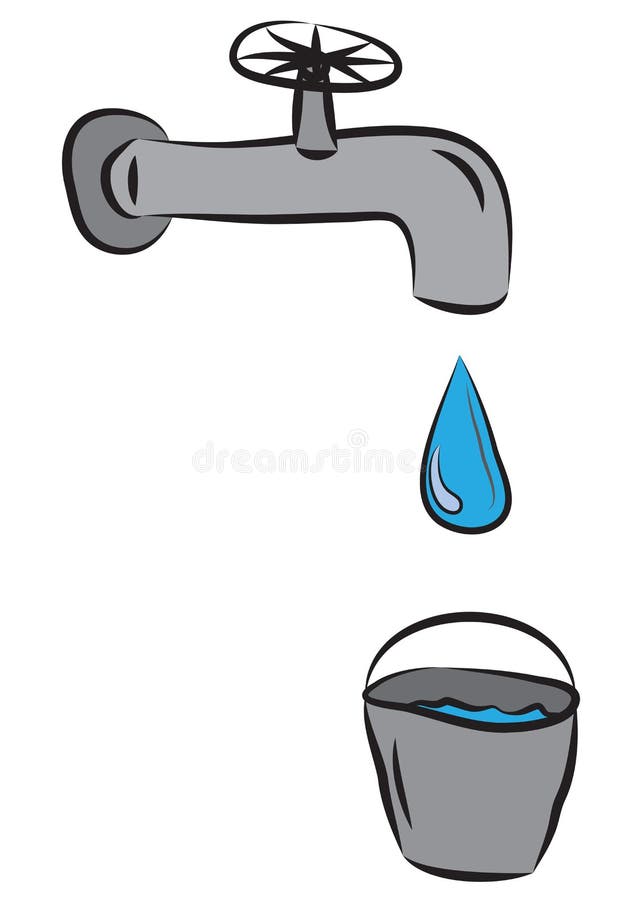 Water Drop Leaking from Tap in To Metal Bucket Stock Vector ...