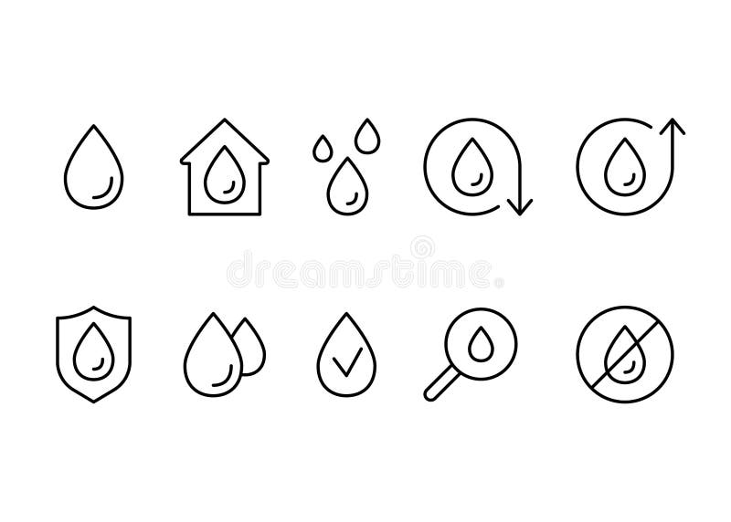 Water Drop, Line Icon Set. Research, Safe Clean Water. Editable Stroke ...