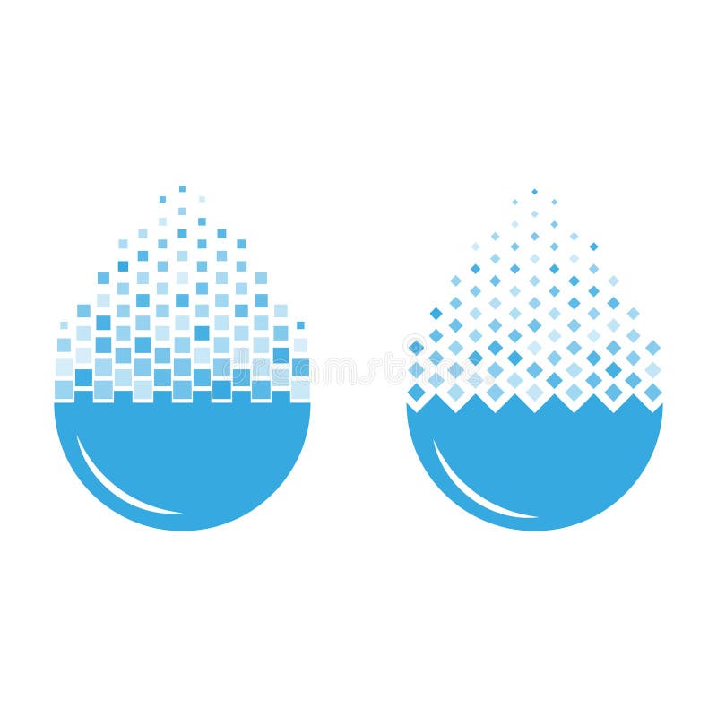 Water Drop Logo Set with Pixel Dispersion Effect Representing Clean ...