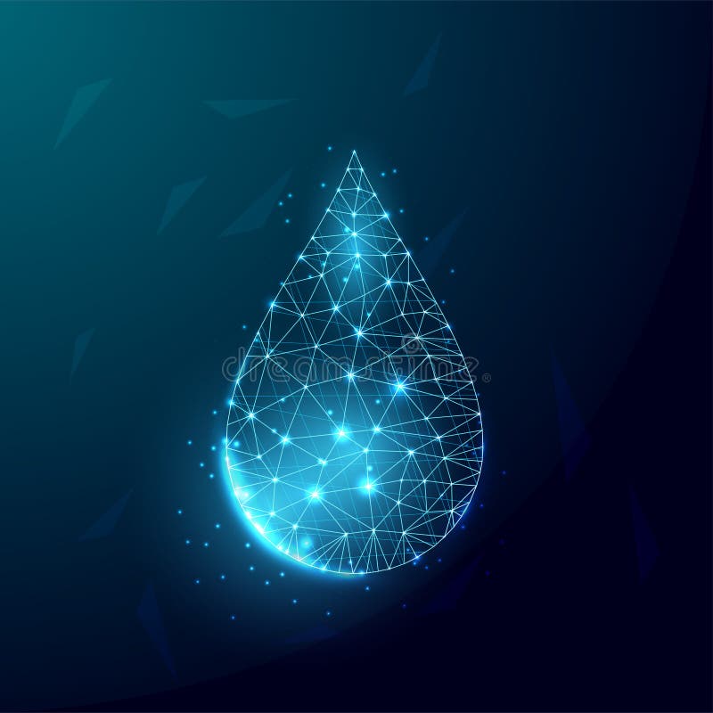 Water Drop. Low Poly Style Design. Wireframe Light Connection Structure ...