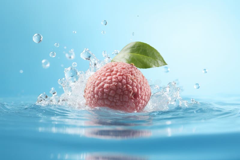 Water Drop Lychee Splash on Blue Background Stock Illustration ...
