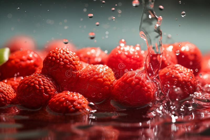 Water Drop Lychee Splash on Blue Background Stock Illustration ...