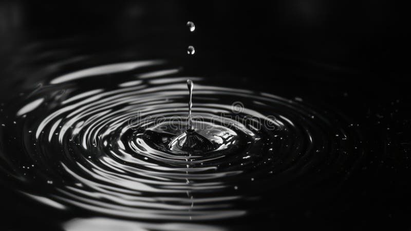 Water Drop Making Circular Ripples on a Dark Water Surface Stock Photo ...