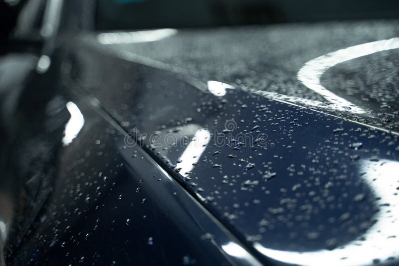 Water Drop on the Paintwork of the Car Body. Stock Image - Image of ...