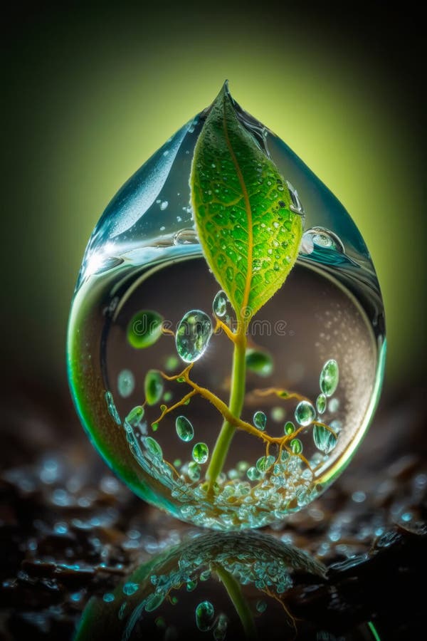 Water Drop with Plant Inside of it. Generative AI Stock Illustration ...