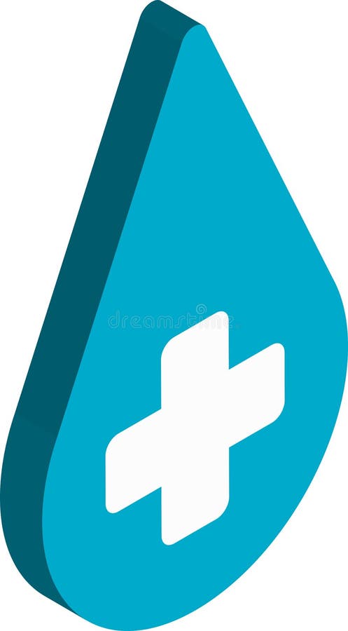 Water Drop and Plus Sign Illustration in 3D Isometric Style Stock ...