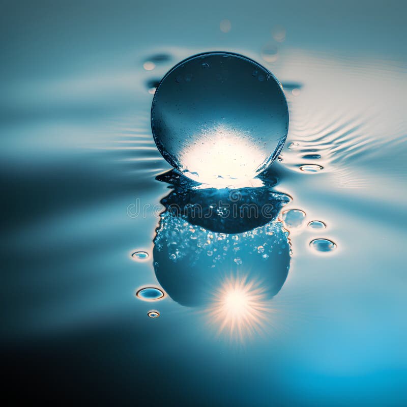 Water Drop Splashing on Water Surface with Sun Rays and Lens Flare ...