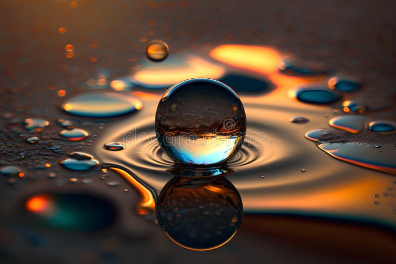 Water Drop with Reflection on Water Surface. 3d Render Illustration ...