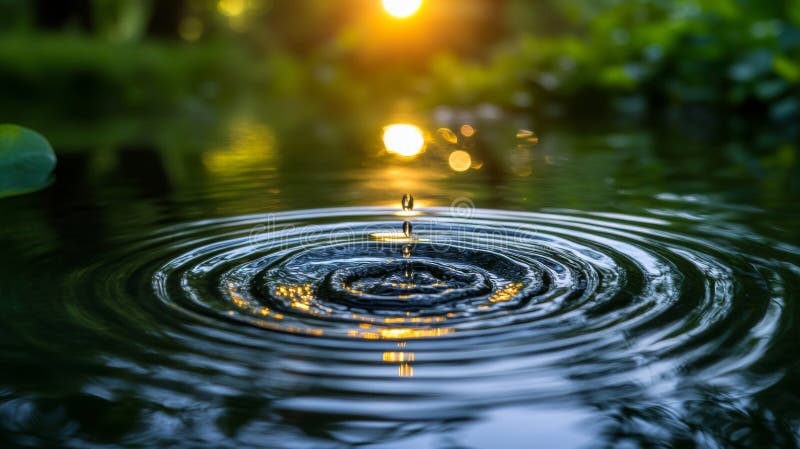 Water Drop Ripples Sunset Pond Tranquility Nature Stock Illustration ...