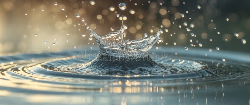 Water Drop Splash with Bright Light and Reflections Stock Photo - Image ...