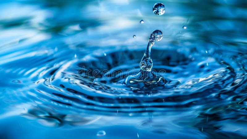 Water Drop Splash Closeup with Ripples and Concentric Circles Formation ...