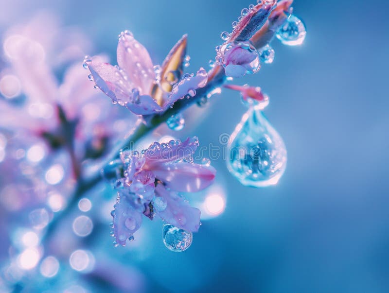 Water Drop Splash on Leaf, Blue and Pink Colored Stock Image - Image of ...