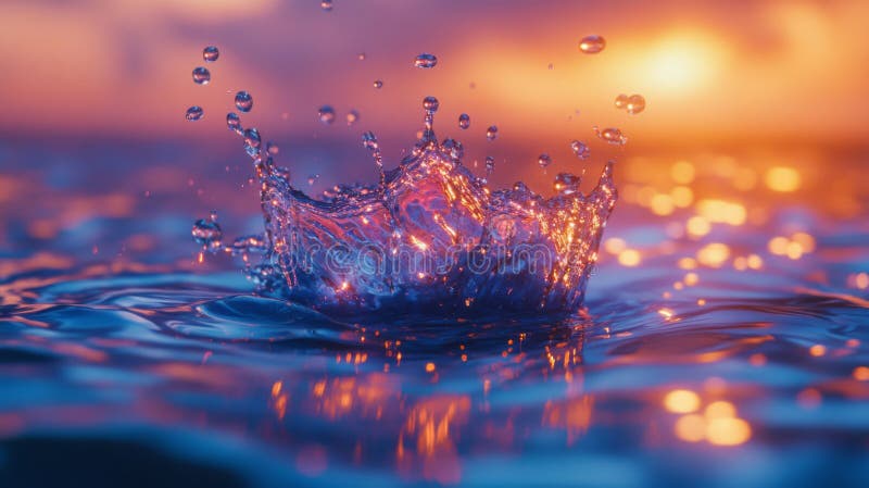 Water Drop Splash with Orange Sunset Glow Stock Illustration ...