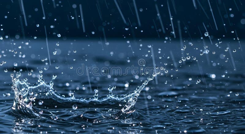 Water Drop Splash in Rain Creates Crown Shape Close Up Stock ...