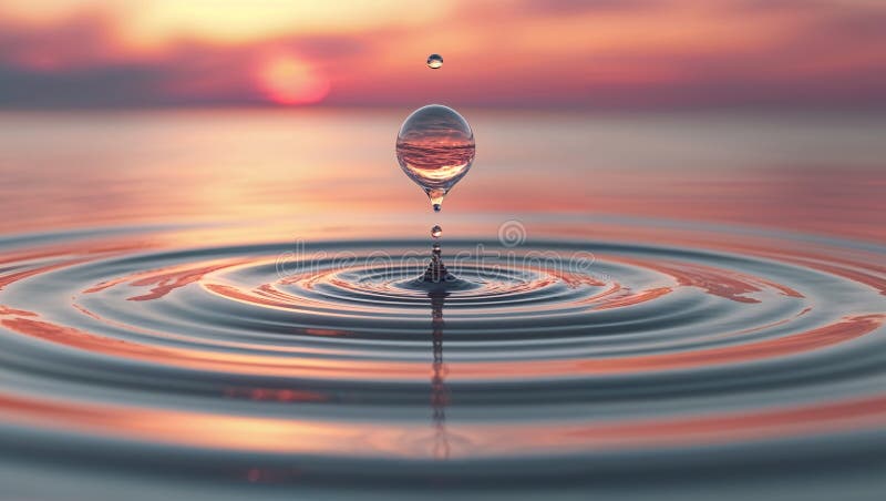 Water Drop Splash with Sunset Reflection Stock Illustration ...