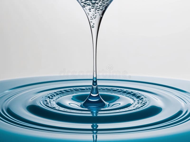 Water Drop Splashing with Ripples and Bubbles in Blue Liquid Stock ...