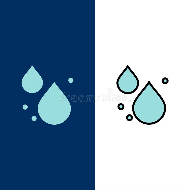 Water, Drop, Spring Icons. Flat and Line Filled Icon Set Vector Blue ...