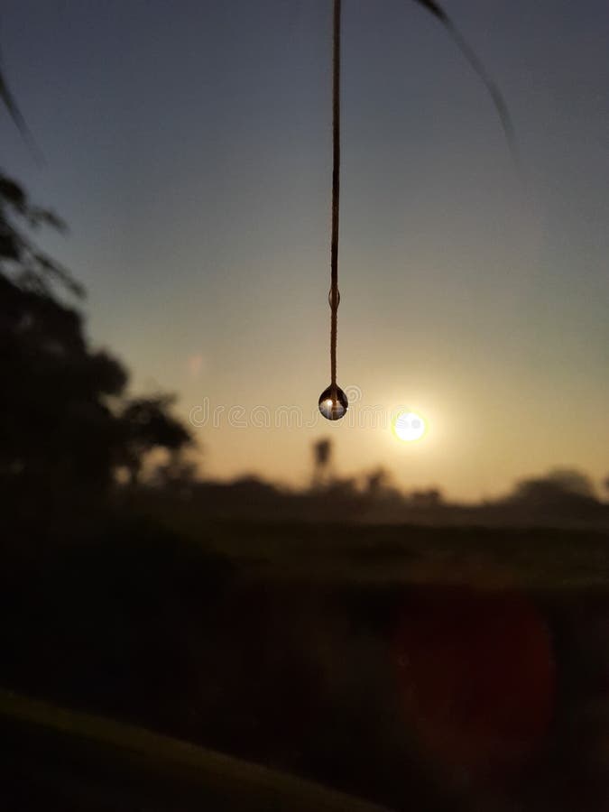 A water drop and sun rise stock image. Image of sunset - 205242301