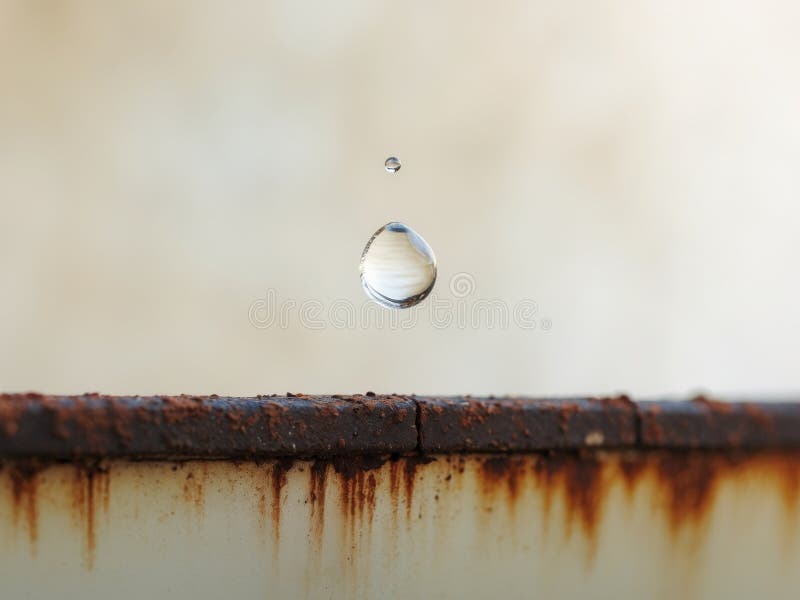 Water Drop Suspended, Reflection on Rusty Metal, Conceptual Purity and ...