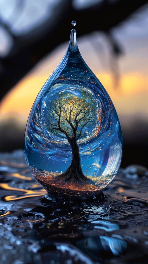Water Drop with Tree Reflection Stock Illustration - Illustration of ...