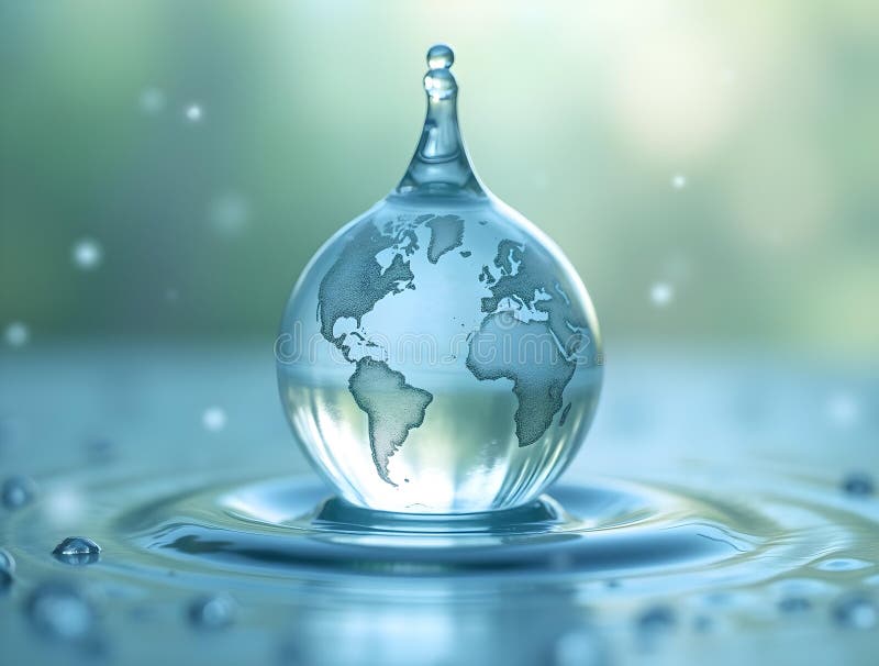 Water Drop with a World Map Engraving, Creating Ripples, Symbolizing ...