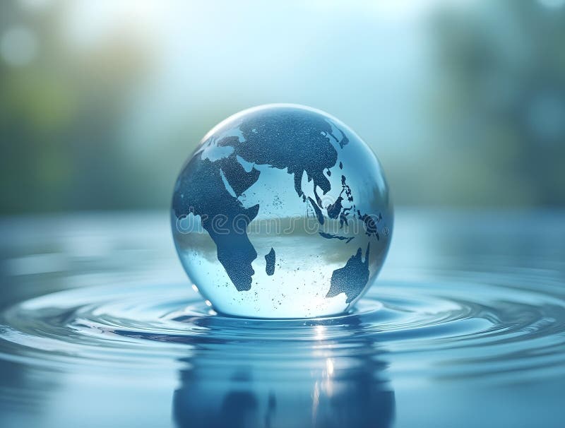 Water Drop with a World Map Engraving, Creating Ripples, Symbolizing ...