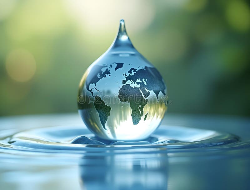 Water Drop with a World Map Engraving, Creating Ripples, Symbolizing ...
