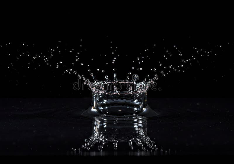 Water Droplet Collision Creating Splash Crown Against Black Background ...