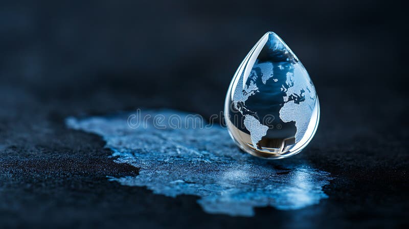 Water Droplet Containing a Map of the World Inside Stock Illustration ...